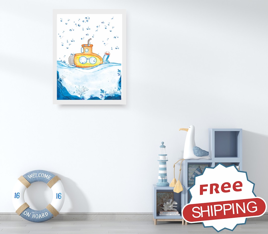 Nursery Yellow Submarine Print, Watercolor Submarine Painting ...
