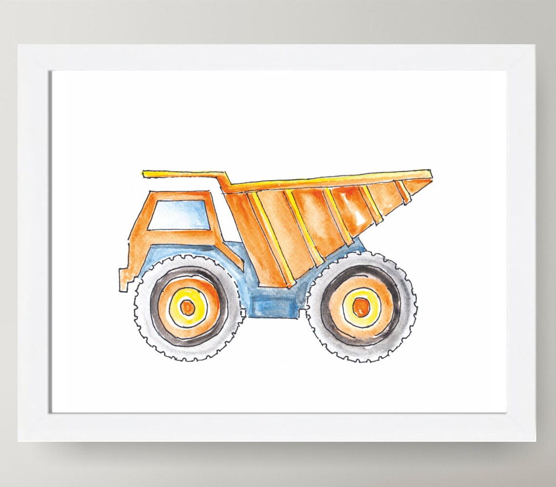 Construction Vehicle Watercolor Prints: Digger Trucks Nursery Art Set ...