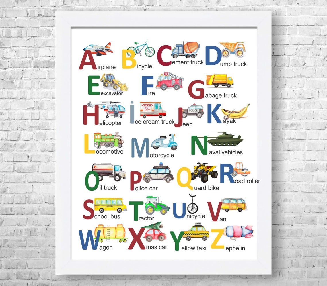 Transport Alphabet Print Alphabet Wall Art Kids Alphabet - Etsy
