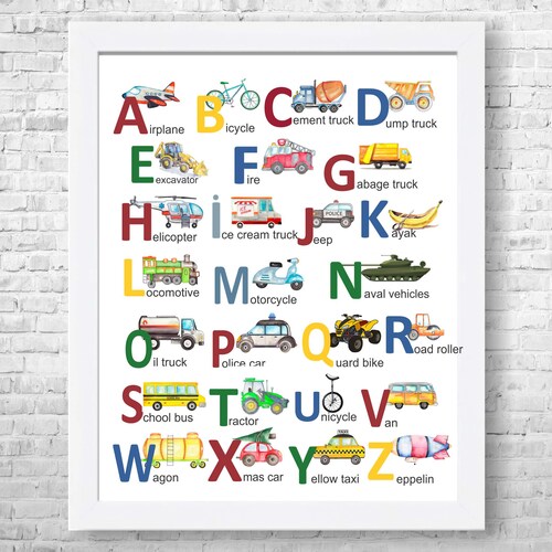 Transport Alphabet Print Alphabet Wall Art Kids Alphabet - Etsy