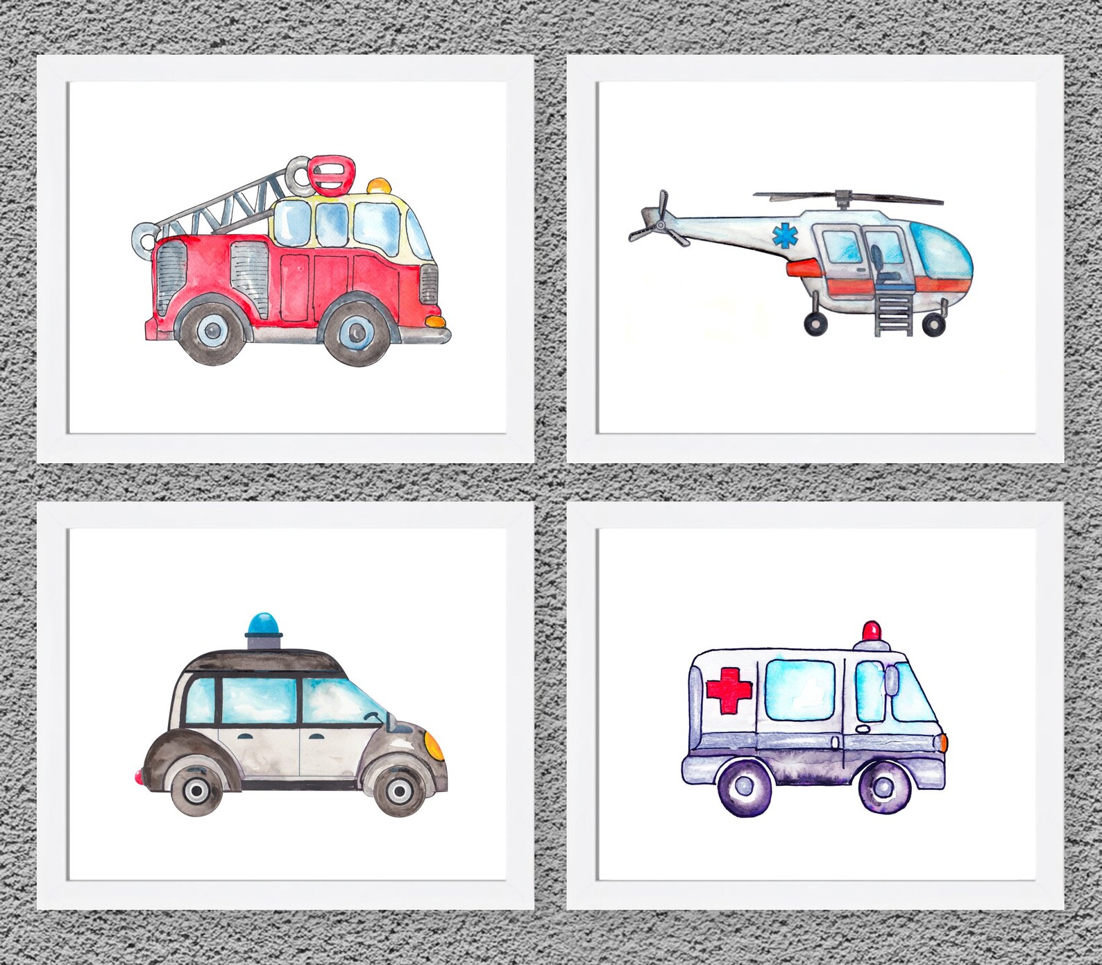 Emergency Vehicle Print Set of 4 Ambulance Poster Rescue | Etsy