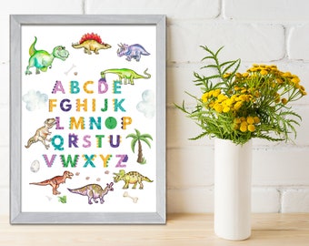 Dinosaur Alphabet Print Dinosaur Nursery Wall Art Kids - Etsy