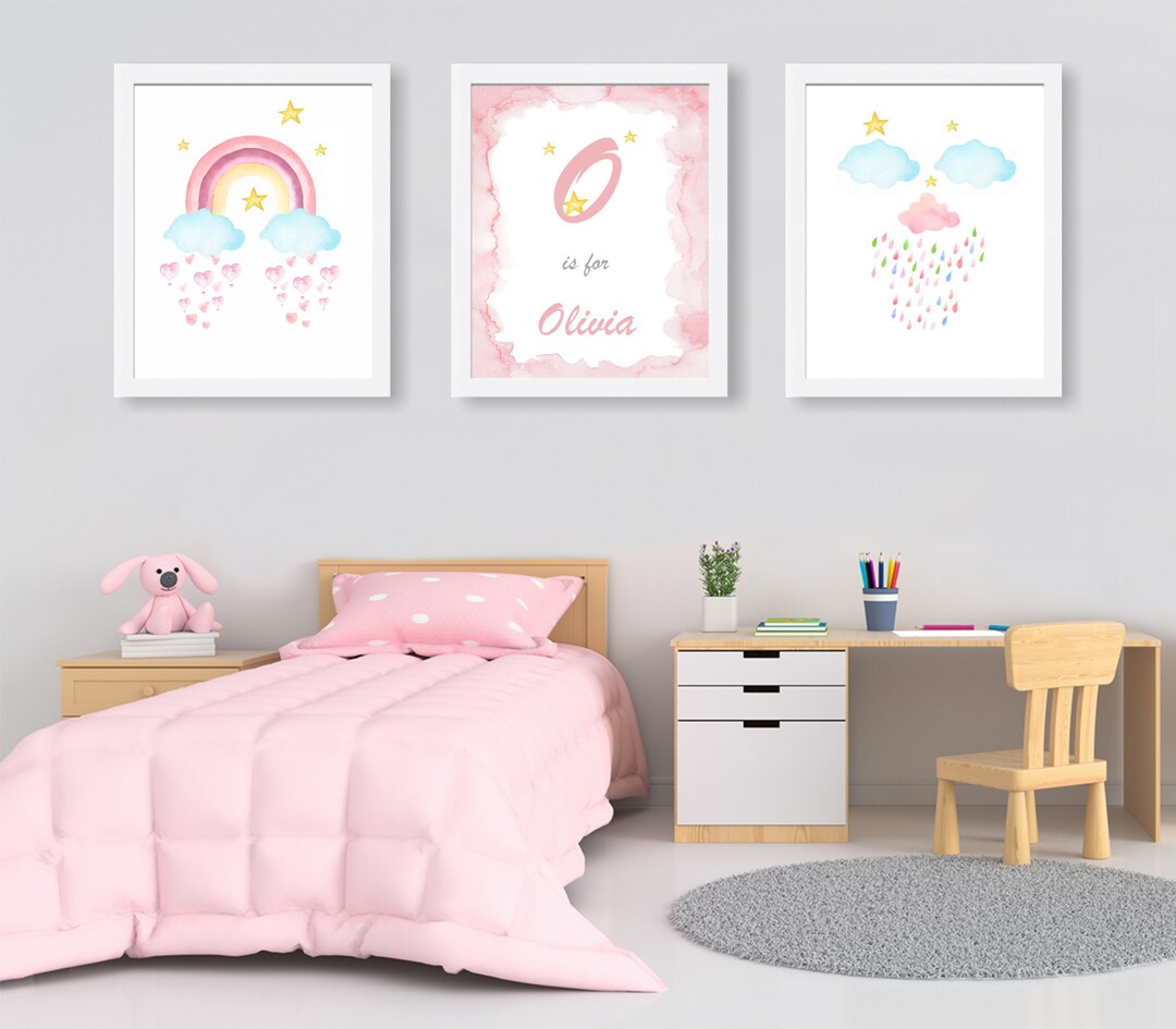 Set of 3 Print Nursery Wall Art , Baby Girl Nursery Decor, Girl Room ...