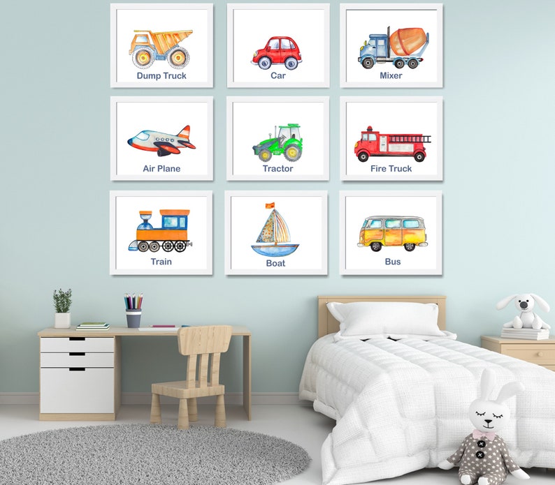 Watercolor Transportation Art Prints: Kids Nursery Decor, Set of 9 - Etsy