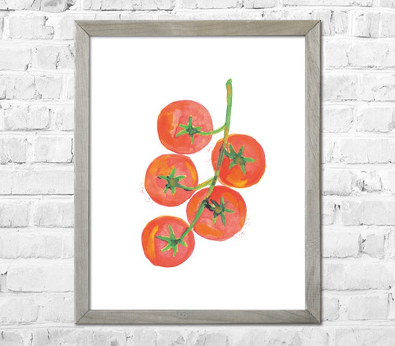 Tomatoes Watercolor Painting Red Home Decor Botanical - Etsy