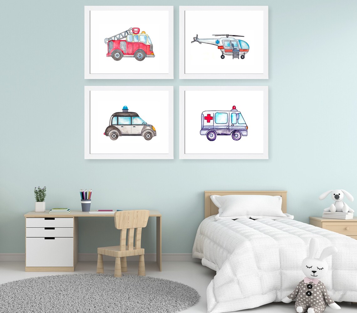 Emergency Vehicle Print Set of 4 Ambulance Poster Rescue | Etsy