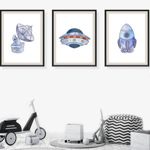 Space Nursery Set of 3 Prints, Rocket Wall Art, Space Nursery Decor ...
