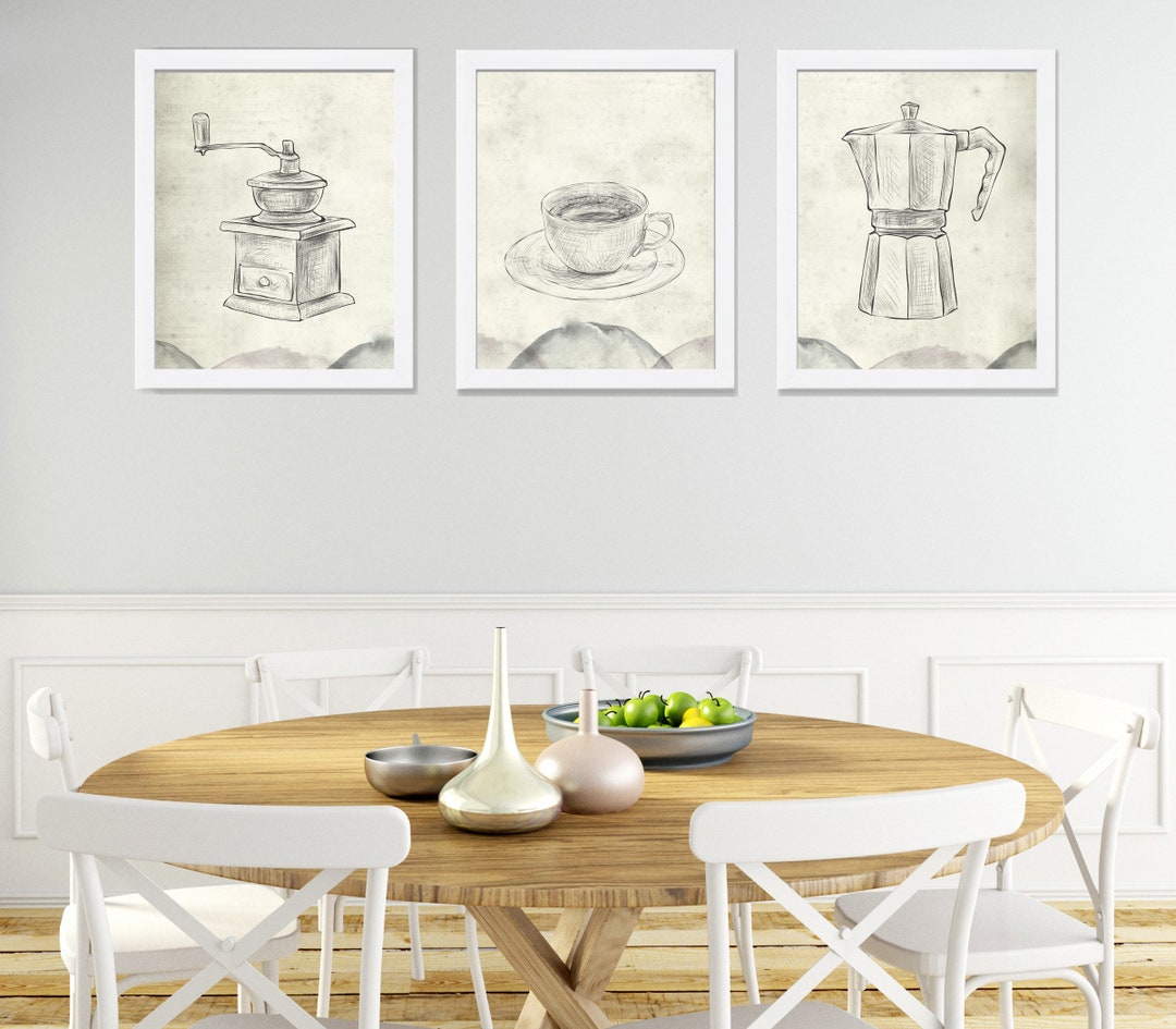 Set of 3 Kitchen Prints, Coffee Print Set, Boho Kitchen Prints, Kitchen ...