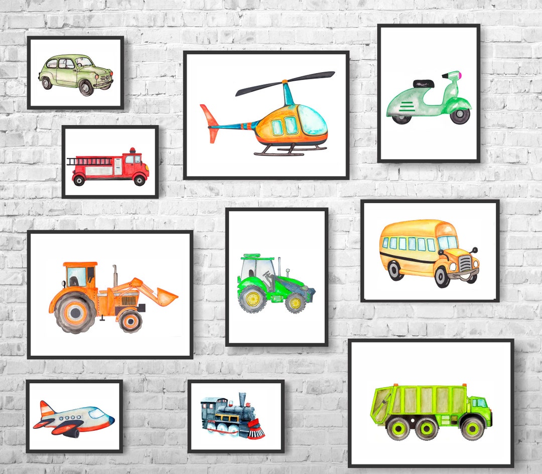 Transportation Wall Art Set of 10 Prints, Boy Nursery Art ...