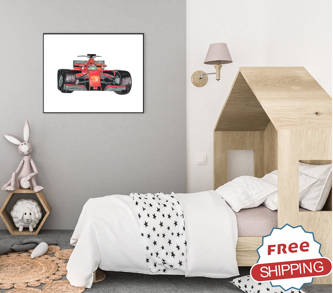 Racing Red Car Print, Racing Car Watercolor Art, Formula 1 Poster, Red ...
