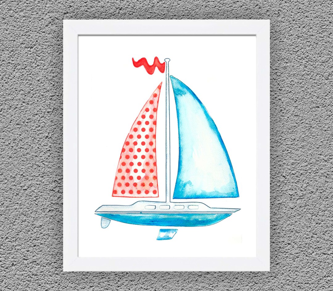 Sail Boat Wall Art, Sail Boat Print, Boat Painting, Nautical Nursery ...