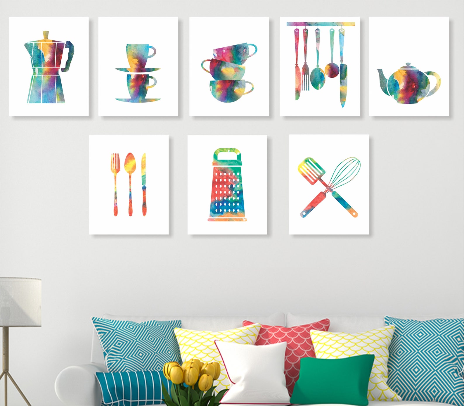 Set of 8 Kitchen Prints, Coffee Print Set, Fork Spoon and Knife ...