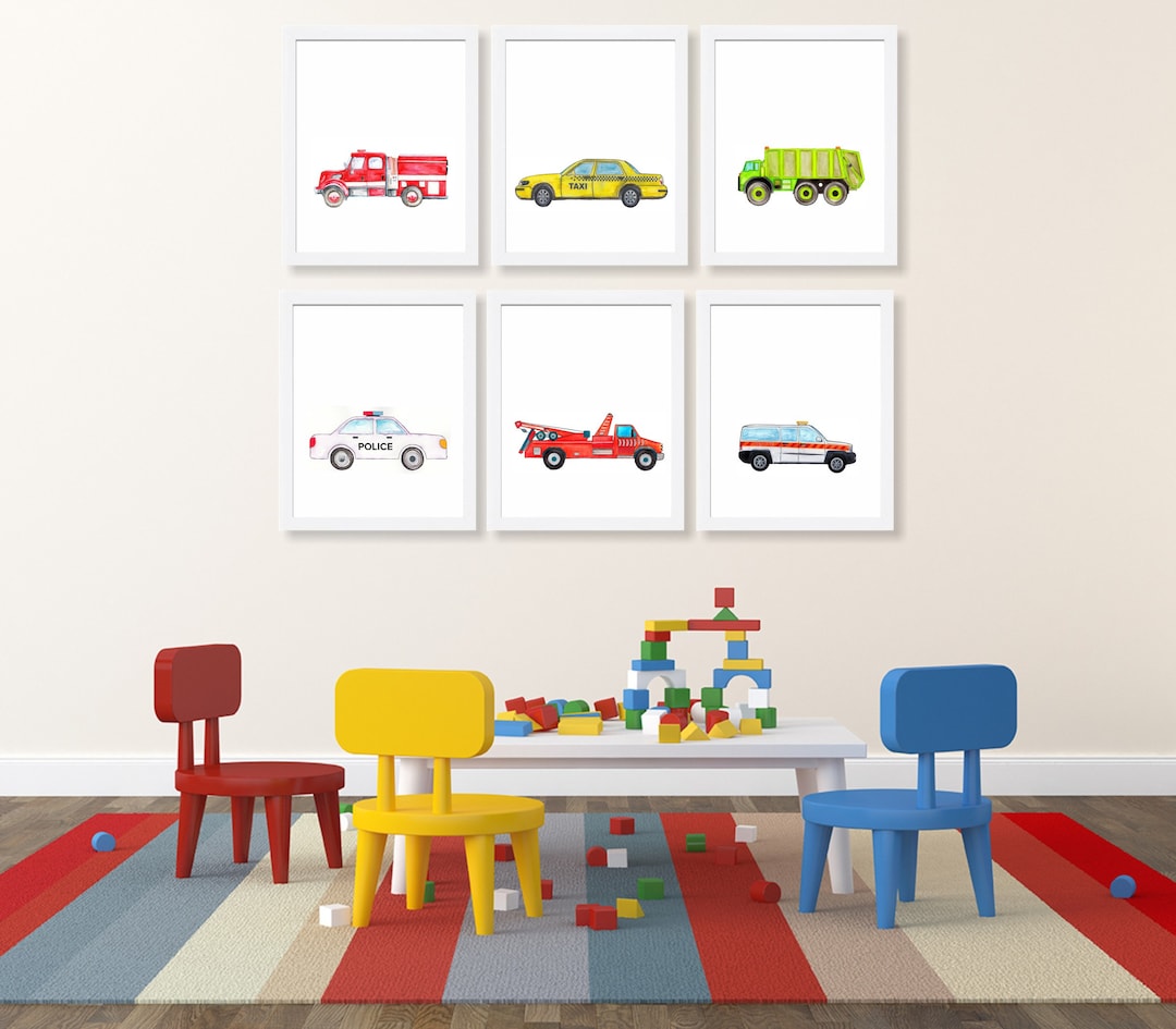 Rescue Vehicles Prints, Trucks Car Art, Transportation Decor, Nursery ...