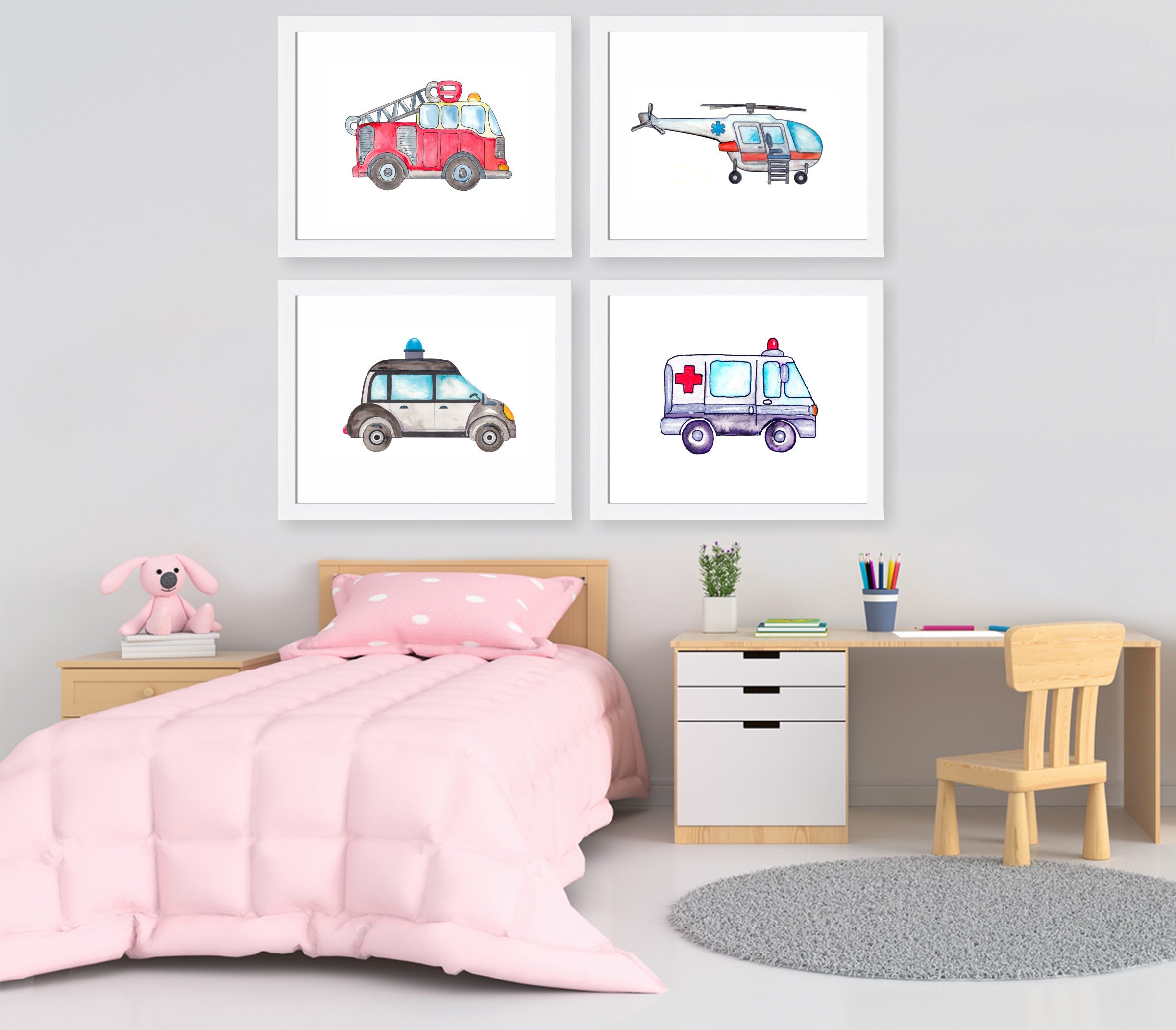 Emergency Vehicle Print Set of 4 Ambulance Poster Rescue | Etsy