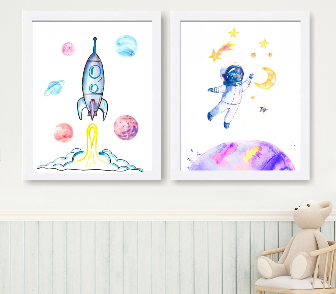 Space Nursery, Set of 2 Prints, Astronaut Art, Space Nursery Decor ...