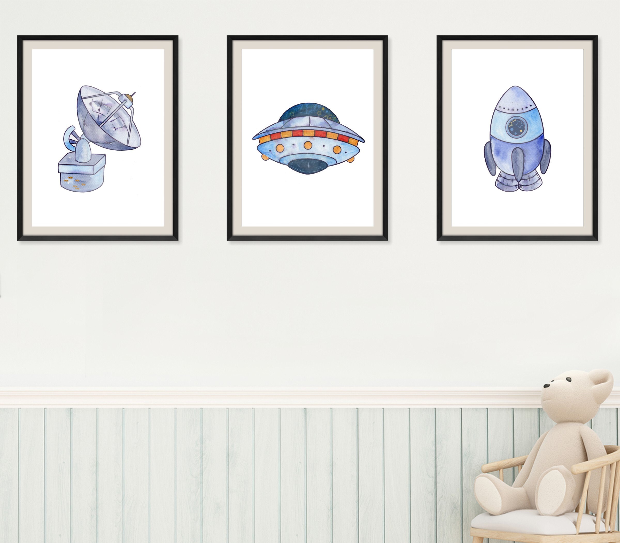 Space Nursery Set of 3 Prints Rocket Wall Art Space Nursery | Etsy