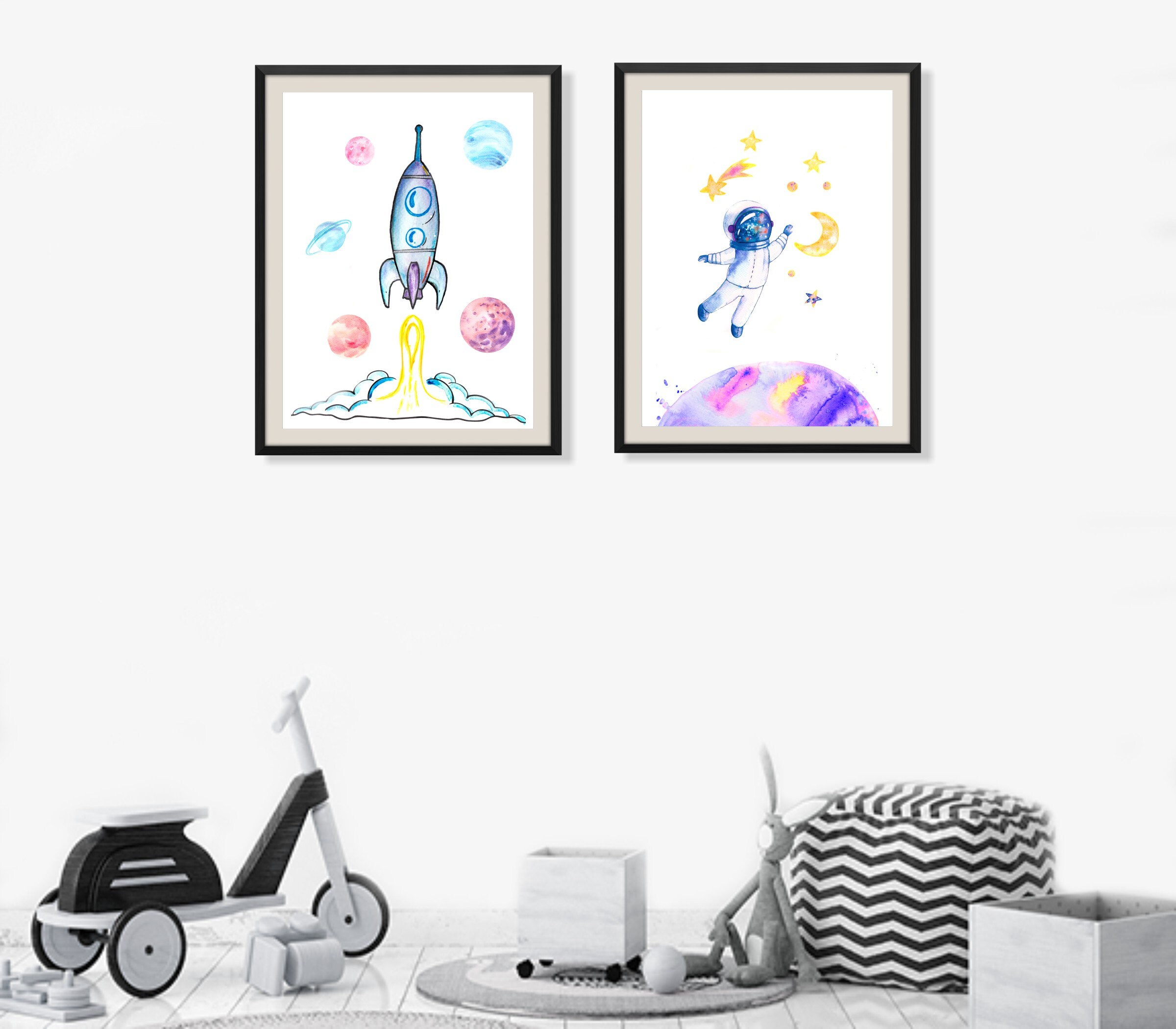 Space Nursery Set of 2 Prints Astronaut Art Space Nursery | Etsy