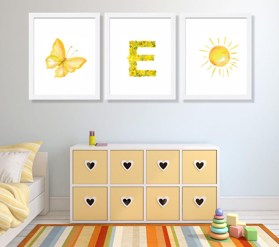 Floral Monogram Nursery Art Prints: Watercolor Giclée Set of 3 - Etsy