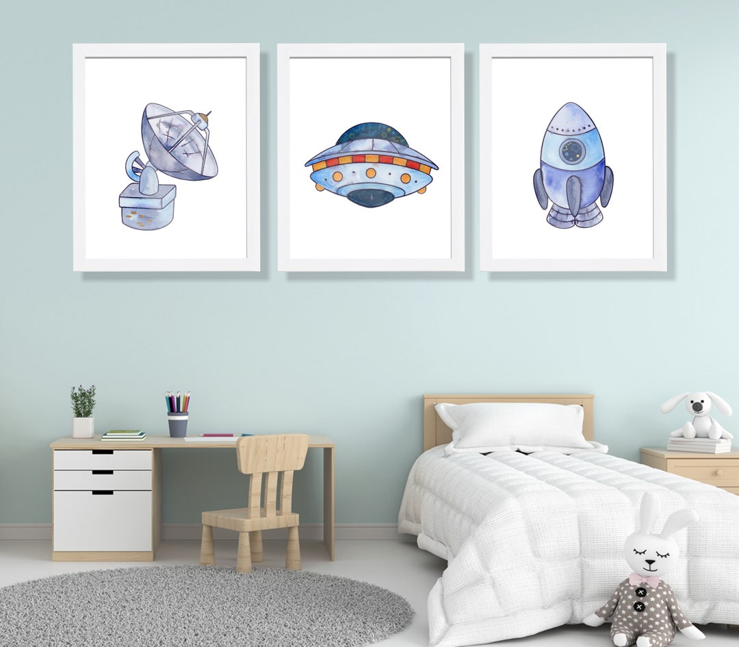 Space Nursery Set of 3 Prints, Rocket Wall Art, Space Nursery Decor ...