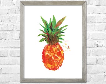 Blue Pineapple Art Print, Kitchen Wall Art, Pineapple Wall Art ...