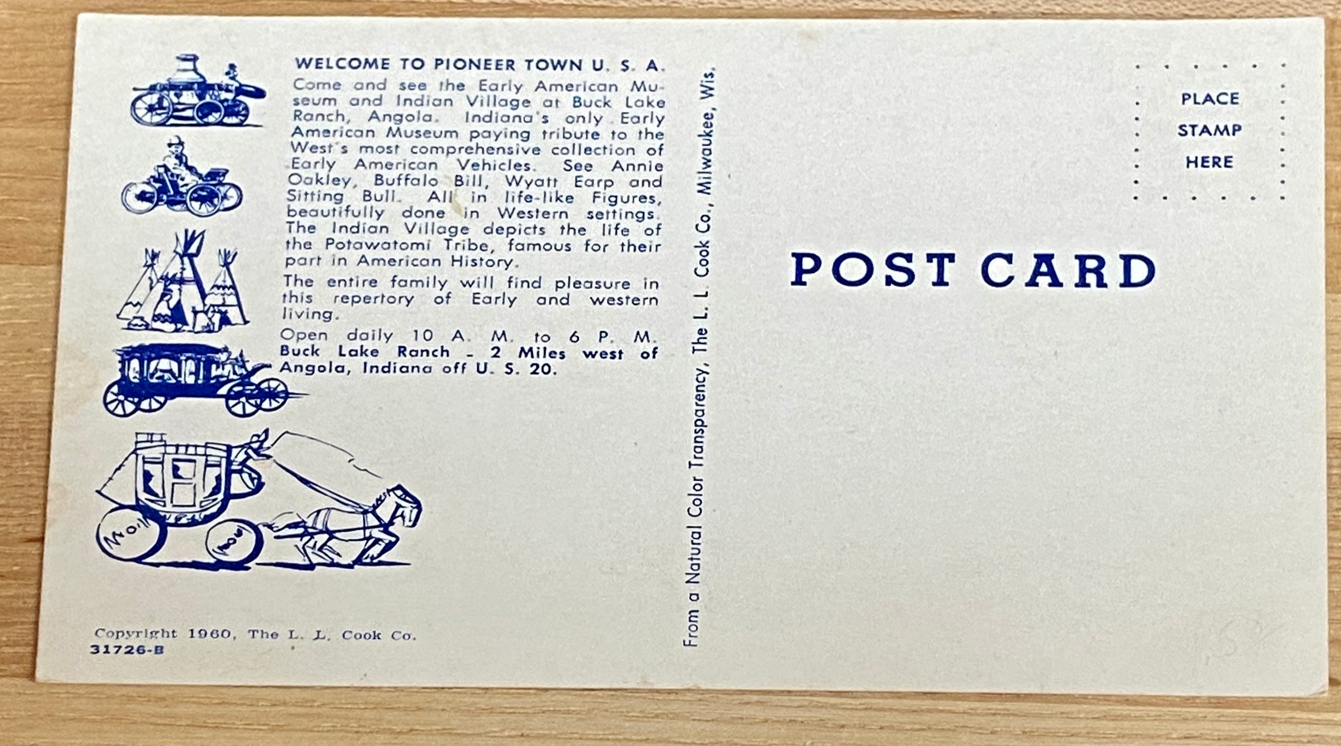 Pioneer Town Indian Village Collectible Postcard, Unposted Relive the ...