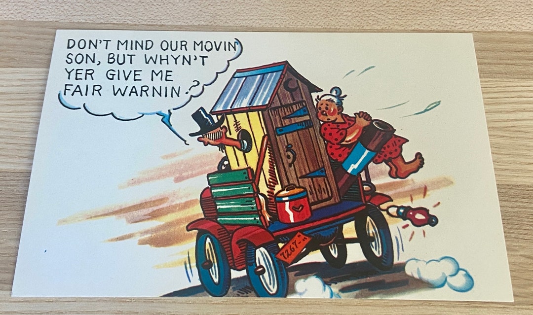 Vintage Comedy Hillbilly Humor Postcard, Don't Mind Our Moving Outhouse ...