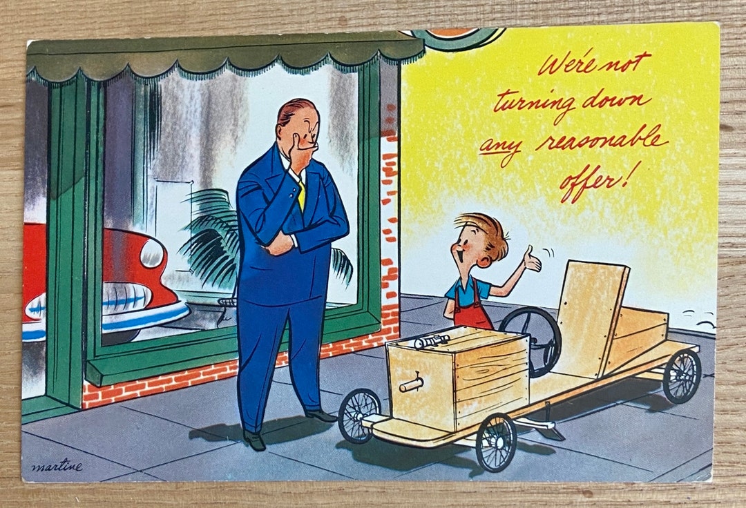 Ted Martine Comic Car Dealer Postcard, Funny Automobile Car Salesman ...
