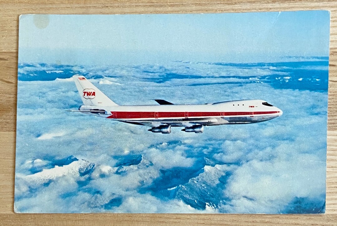 TWA Red & White Airplane Postcard, Trans World Airlines Advertising ...