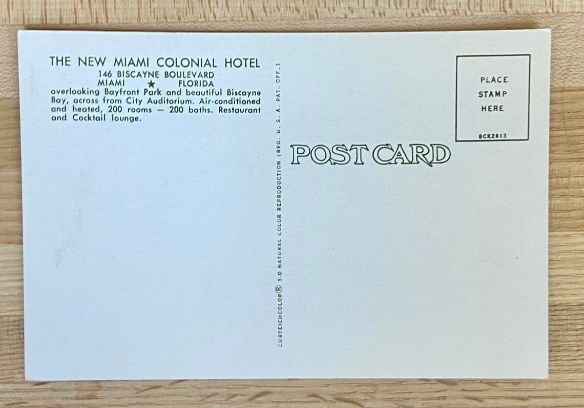 The New Miami Colonial Hotel Vintage Postcard, Unposted Florida ...