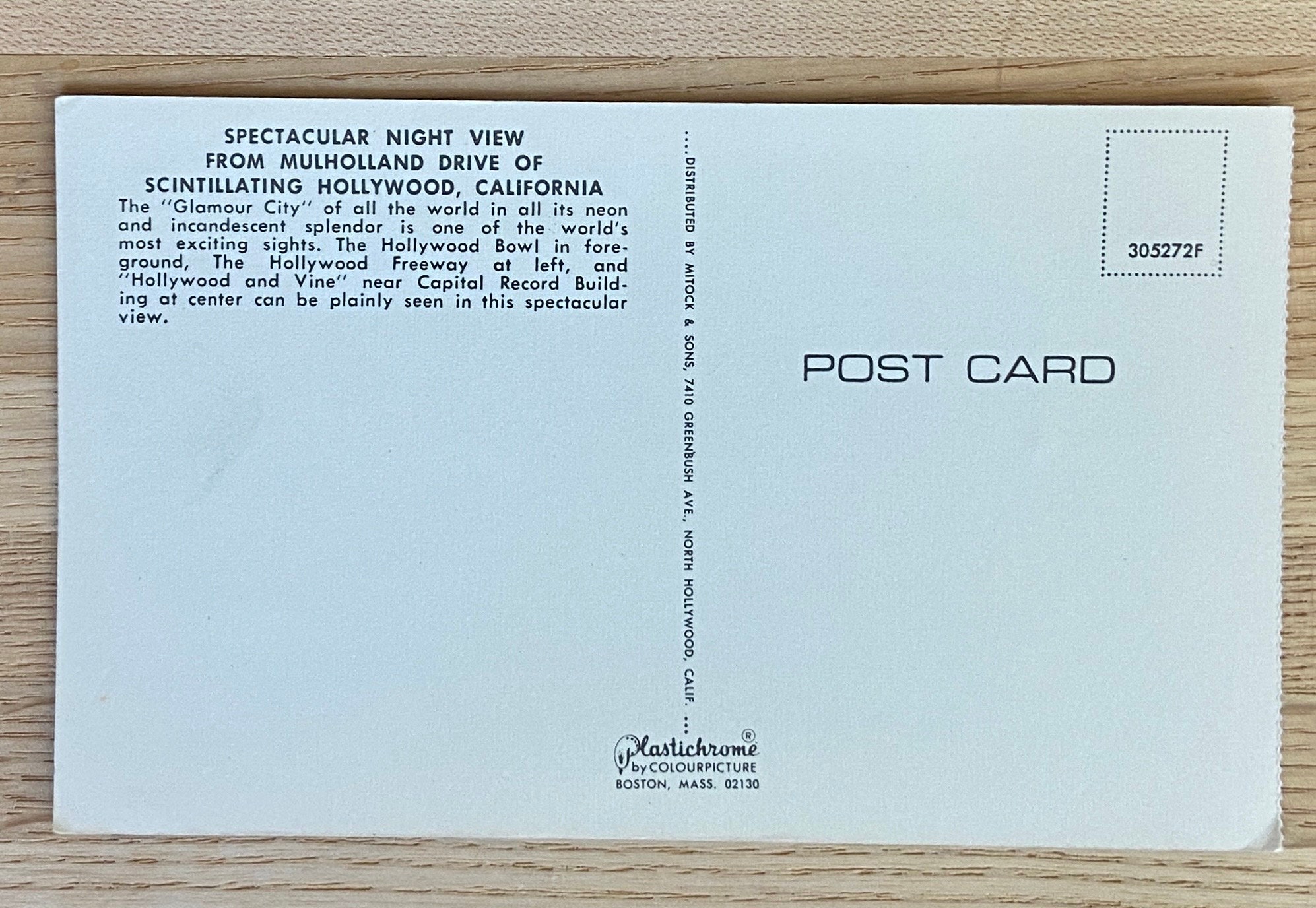 Collectible Hollywood the Glamour City Postcard, Night View From ...