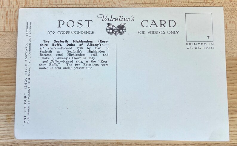 The Seaforth Highlanders Officer & Sergeant Vintage Postcard, Ross ...