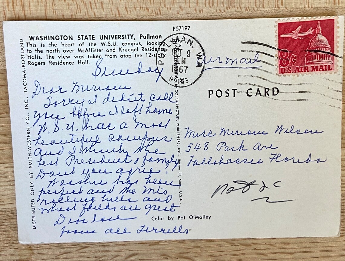 Washington State University Pullman WA Postcard, WSU Campus Souvenir ...