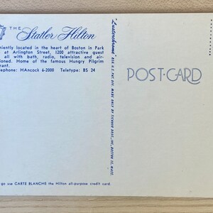 Park Square Boston MA, the Statler Hilton Vintage Postcard, Home of Hungry Pilgrim Restaurant ...