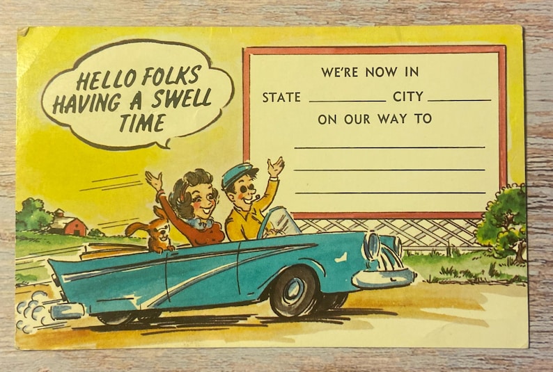 Vintage Comic Postcard Hello Folks Having a Swell Time, Couple & Dog ...
