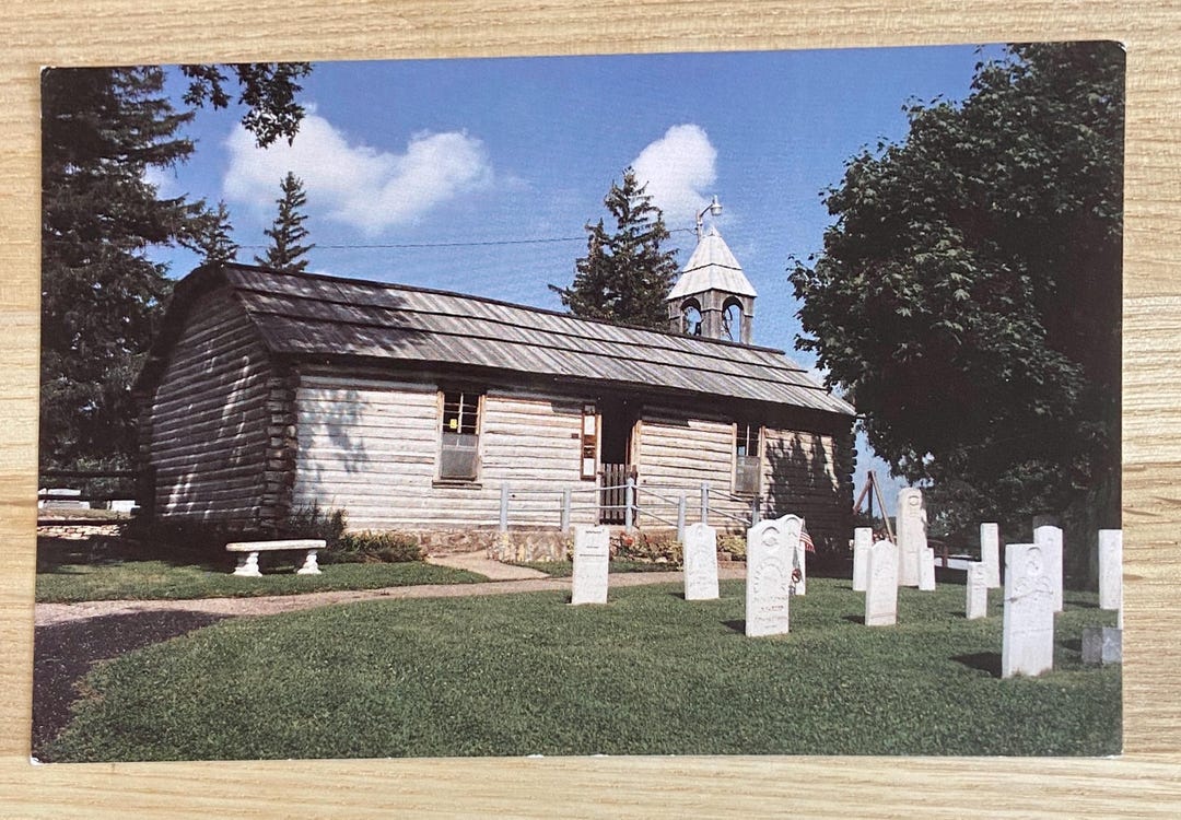 Log Church Swiss Village Museum New Glarus WI Postcard, Tombstones Are ...