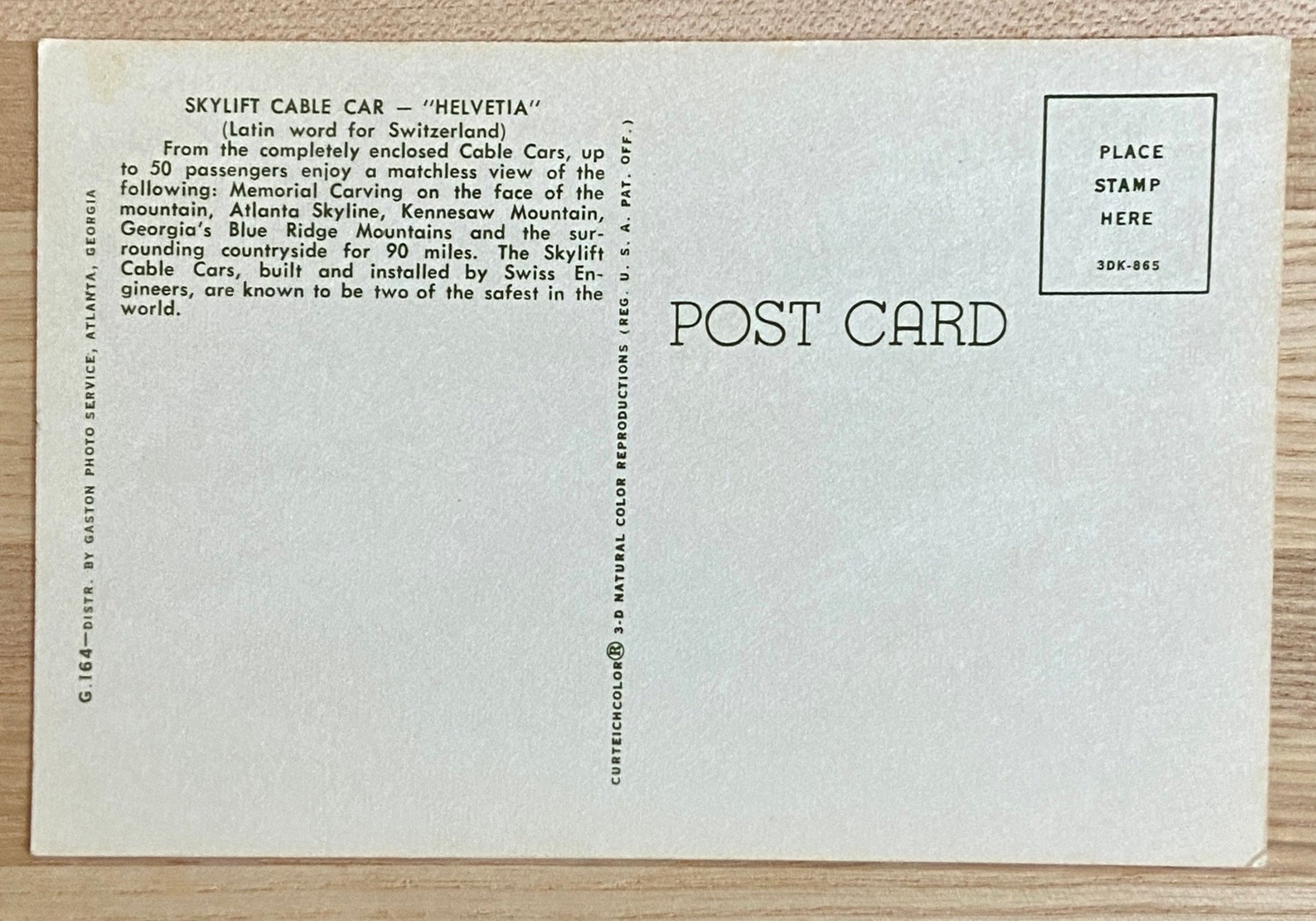 Skylift Cable Car Helvetia, Latin for Switzerland Postcard, Memorial ...
