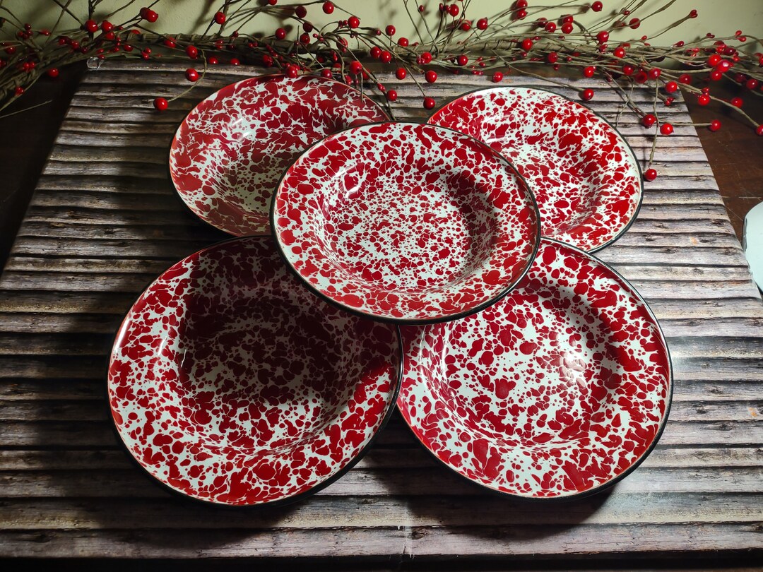 Red Spatterware Enamel Farmhouse Bowls - Etsy
