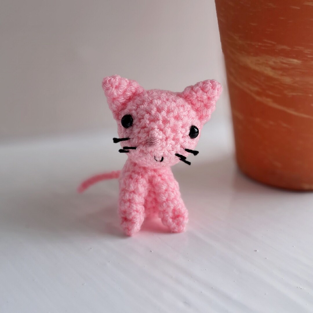 Pink Cat Figure With Embroidered Basket, Unusual Pink Crochet Cat - Etsy