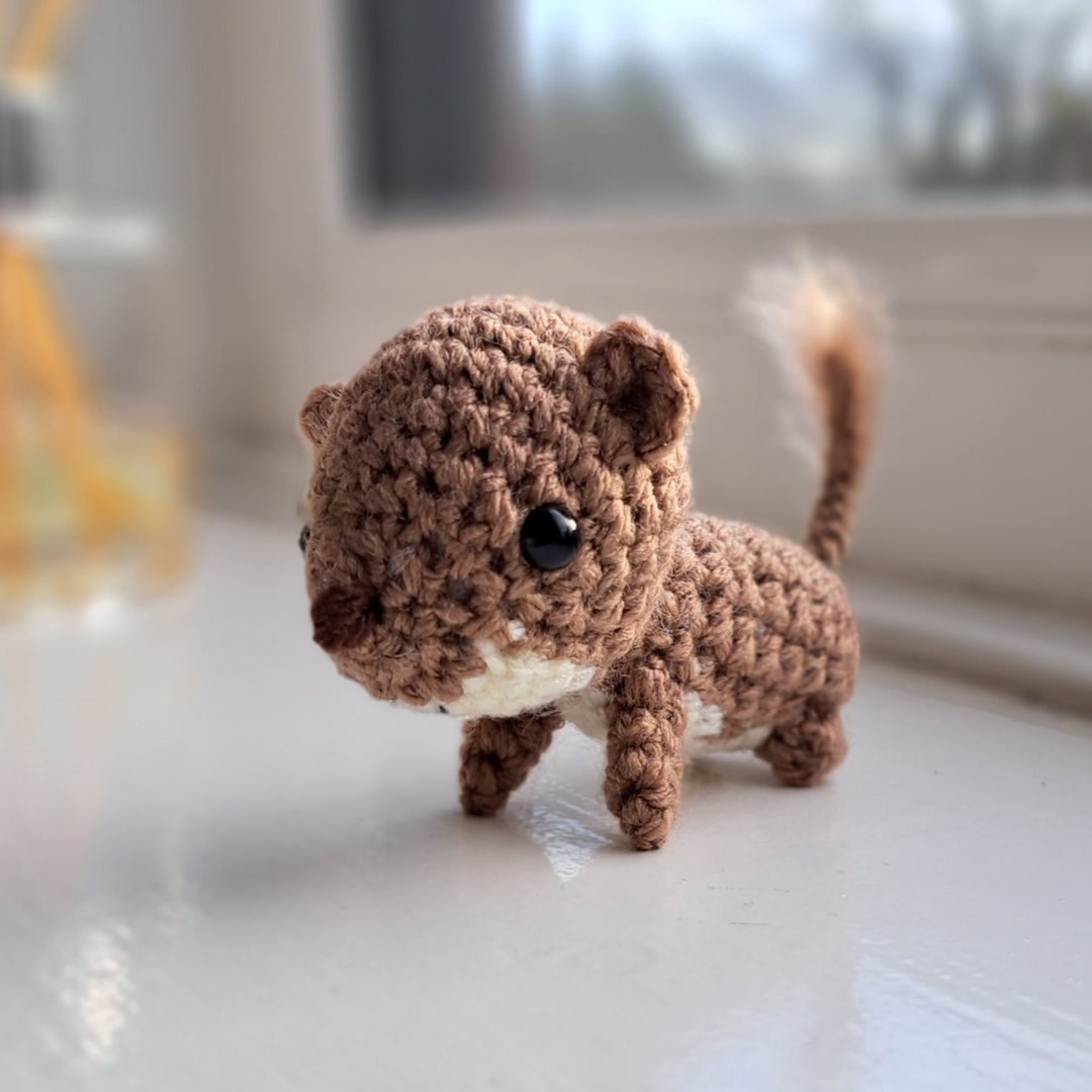 Small Crochet Weasel with Embroidered Nest, Cute Soft Sculpture Weasel ...