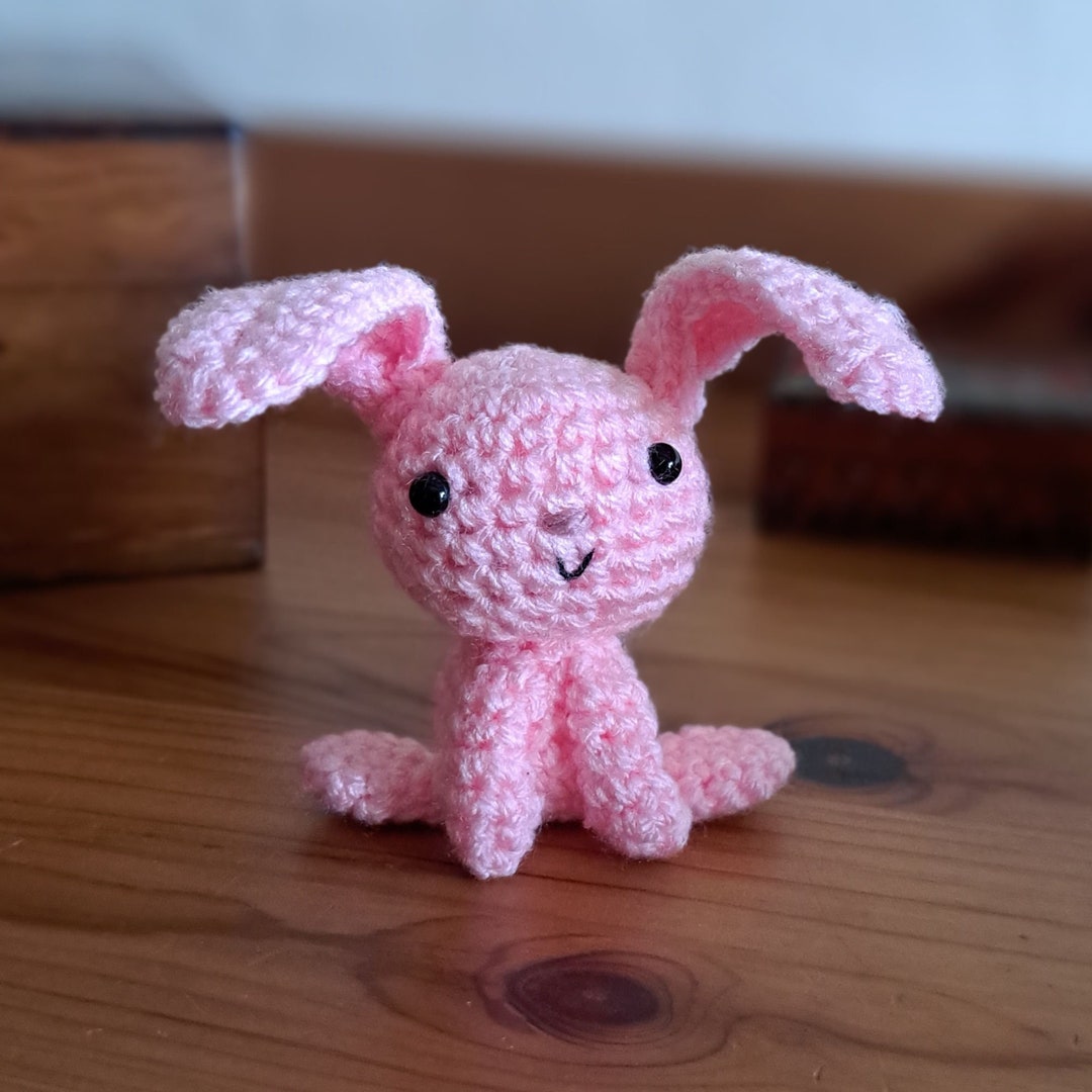 Pink Crochet Rabbit with Embroidered Basket and Gift Box, Tiny Bunny ...