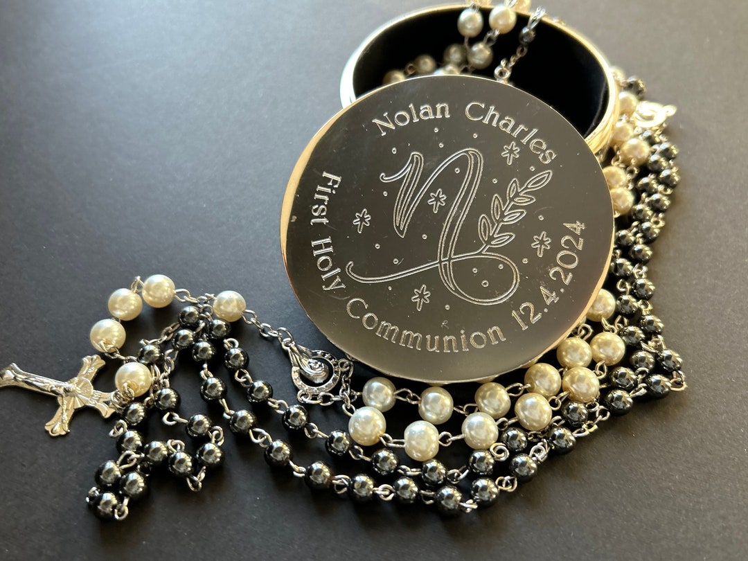 Confirmation Boy Gift From Godmother, Silver Shiny Rosary Large Box, 3 ...