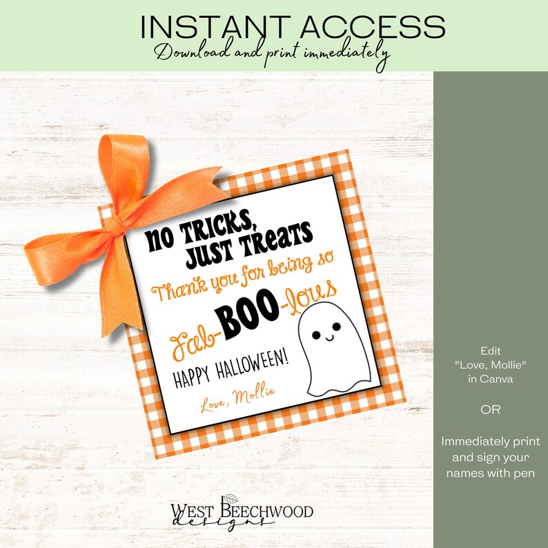 Halloween Gift Tag - EDITABLE INSTANT DOWNLOAD - No Tricks Just Treats ...