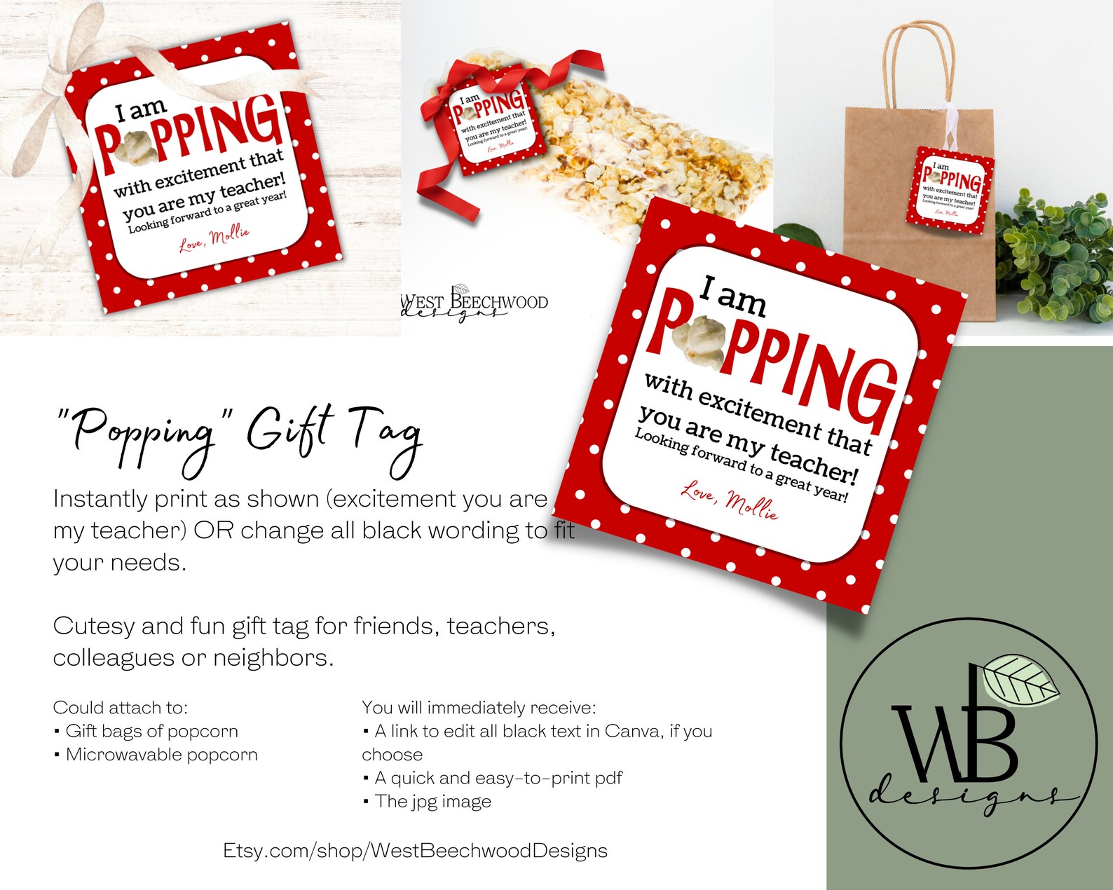 Popping Gift Tag EDITABLE INSTANT DOWNLOAD Popping With Excitement ...