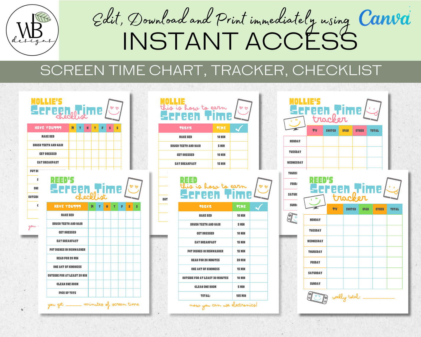 EDITABLE Screen Time Checklist - Screen Time Chart - Daily Screen Time ...