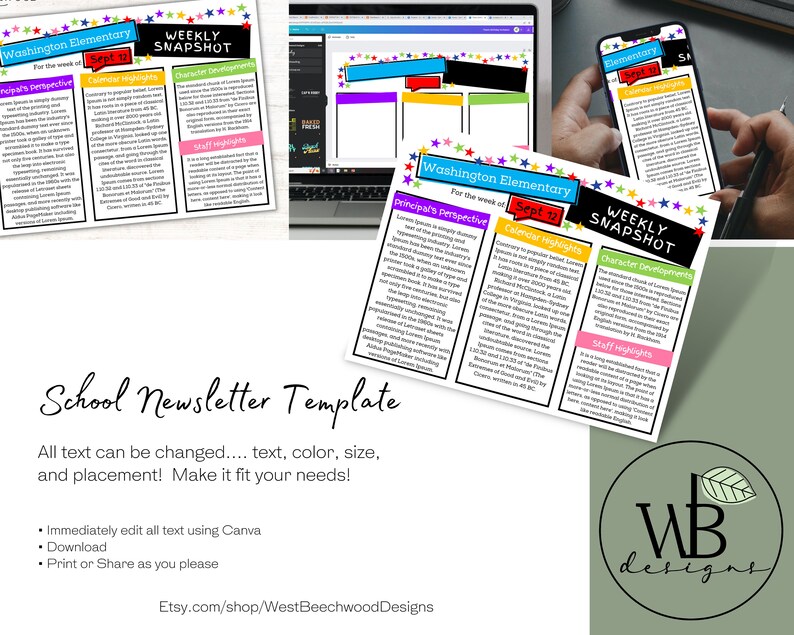 Printable School Newsletter Template EDITABLE INSTANT Download ...