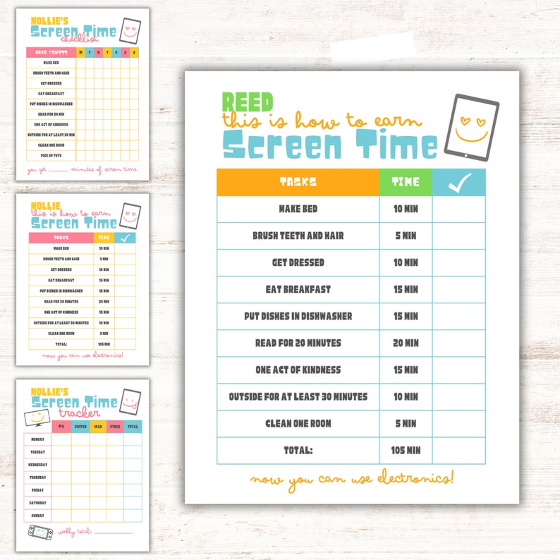 EDITABLE Screen Time Checklist - Screen Time Chart - Daily Screen Time ...