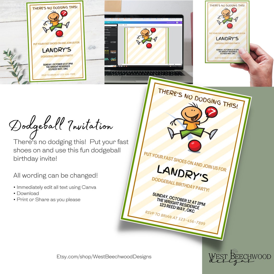 Dodgeball Birthday Invitation - CUSTOM EDITABLE DOWNLOAD - Available ...