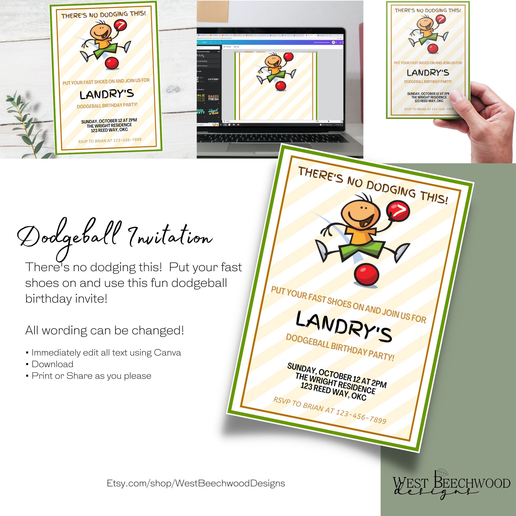 Dodgeball Birthday Invitation - CUSTOM EDITABLE DOWNLOAD - Available ...