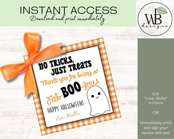 Halloween Gift Tag EDITABLE INSTANT DOWNLOAD No Tricks - Etsy