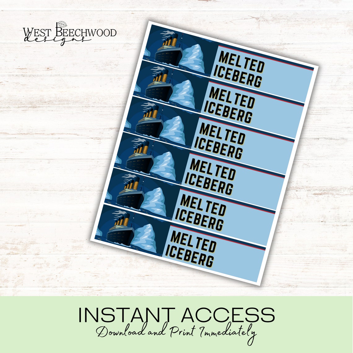 Titanic Birthday Water Bottle Labels - Melted Iceberg (printable PDF ...